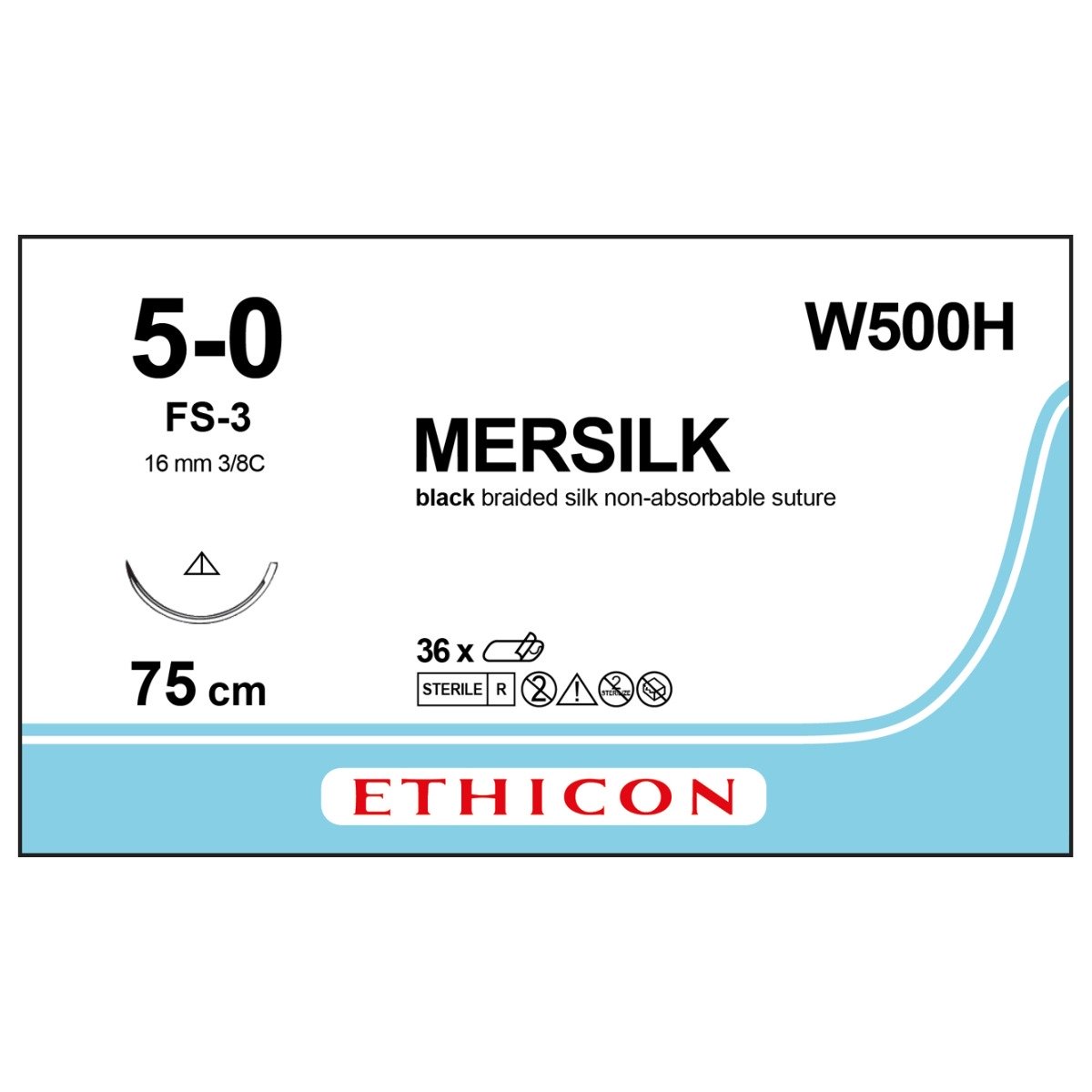 SUTURA SETA MERSILK W500H 5/0 FS-3 3/8C - 16MM, 75CM. 36pz Ethicon ...